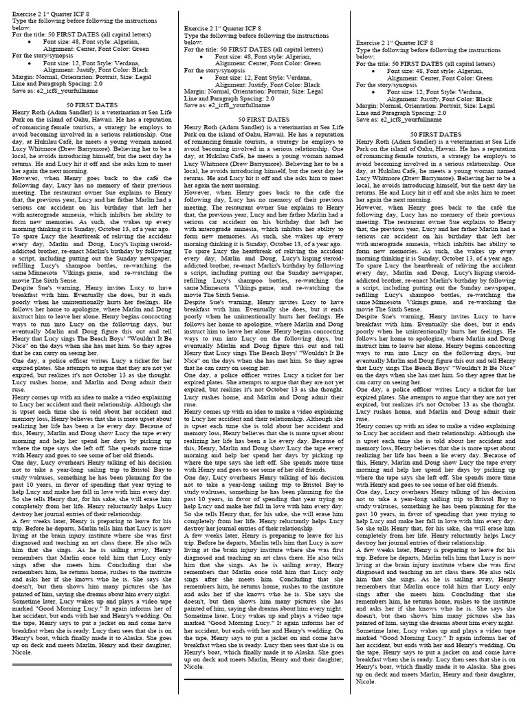 Exercise 2 1st Quarter ICF 8 | PDF