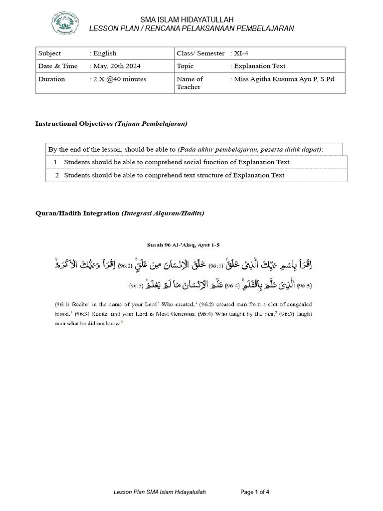 PDF Lesson Plan Spv_Bahasa Inggris Genap 24 | PDF | Human Communication | Behavior Modification