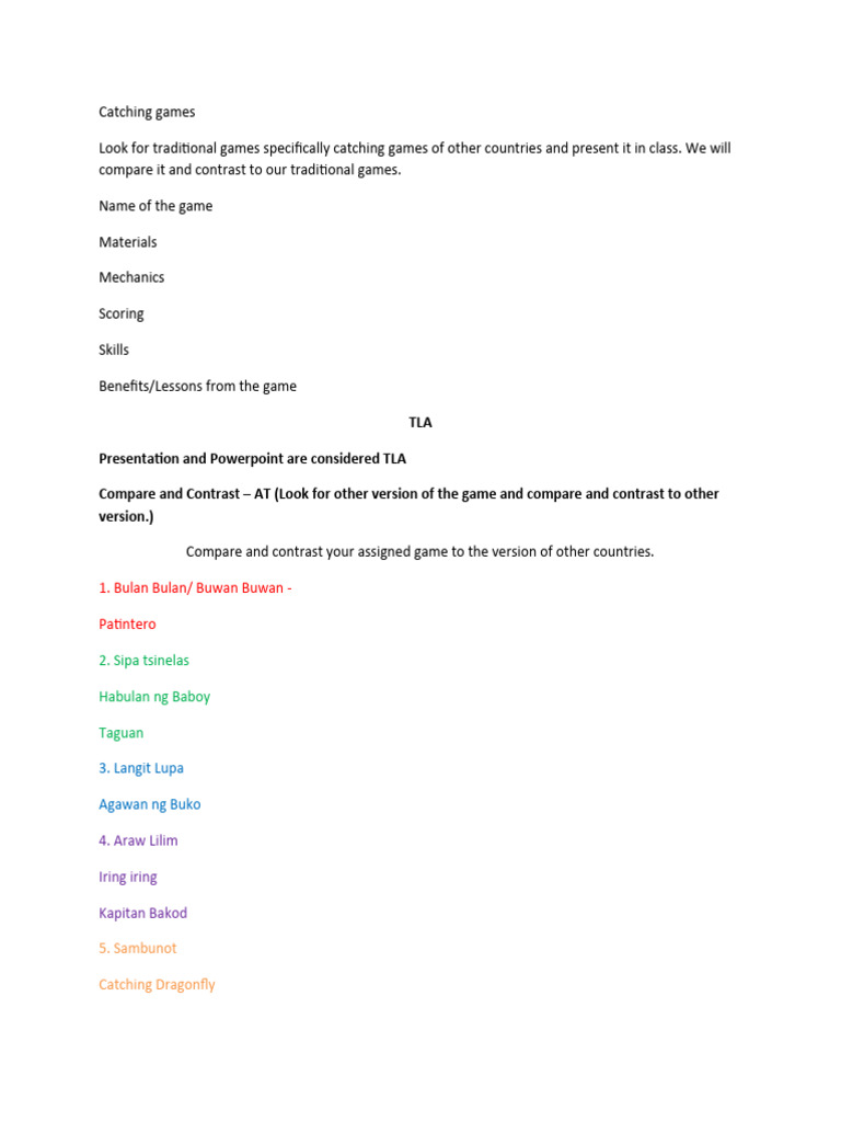 Traditional Catching Games Comparison | PDF | Games & Activities