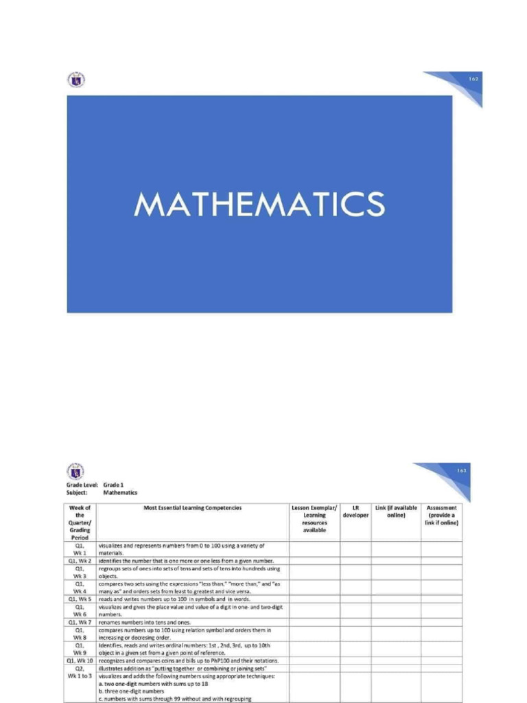 Melcs Grade 1 Mathematics | PDF