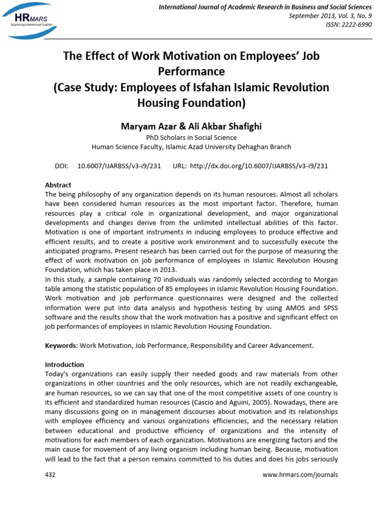 The Effect of Work Motivation On Employees' Job Performance (Case Study ...