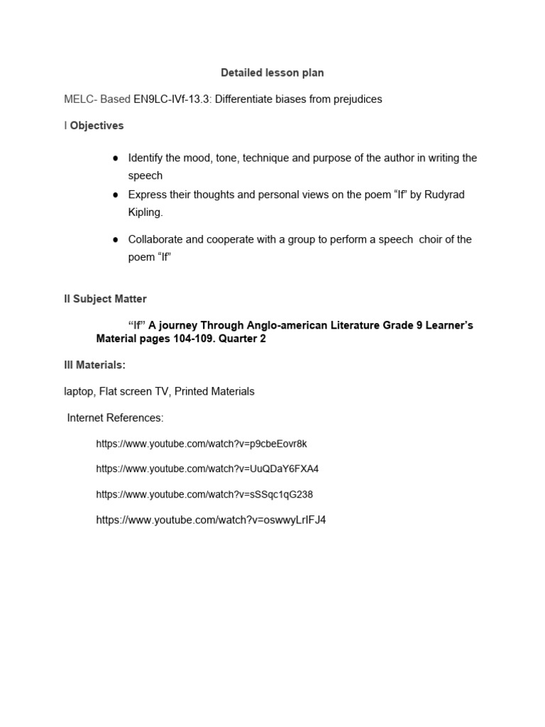 Ivykyle F. Caliskis Detailed Lesson Plan 1.tomoorroow | PDF | Rudyard ...
