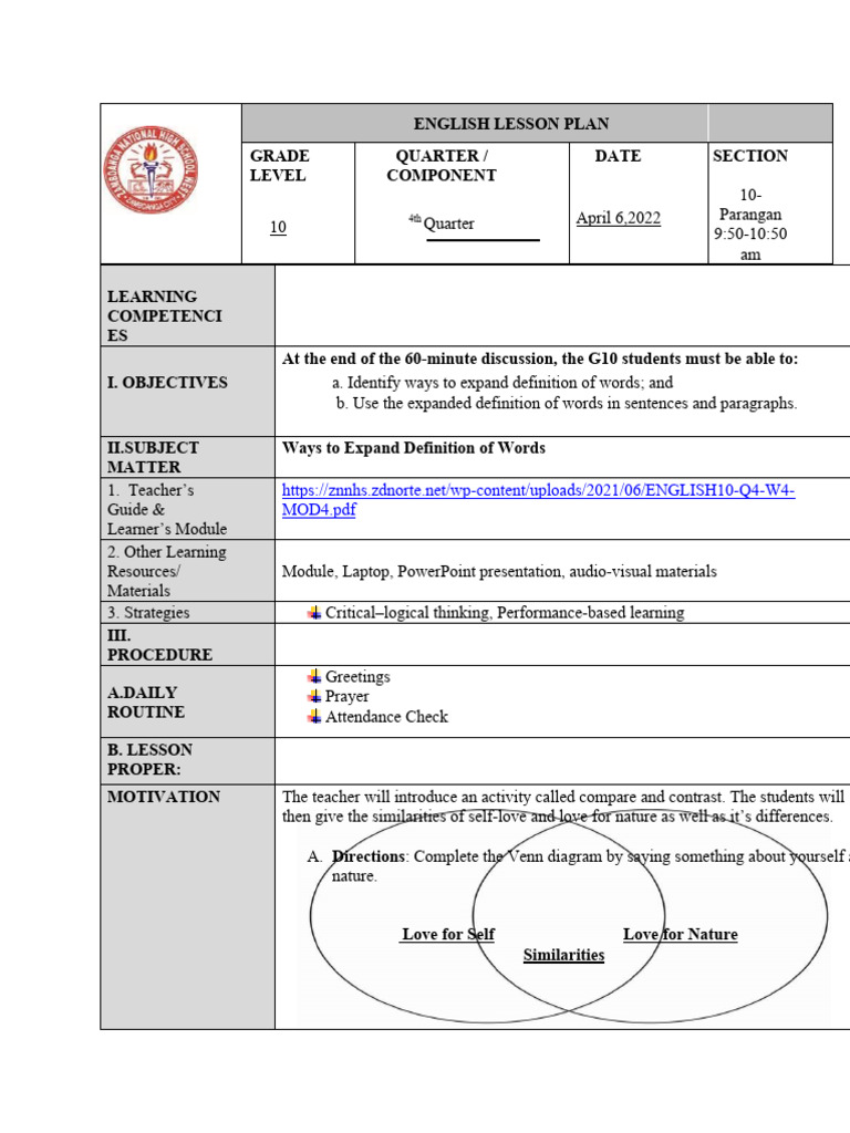 Ways To Expand Definition of Words LP Q4 | PDF | Definition | Feeling