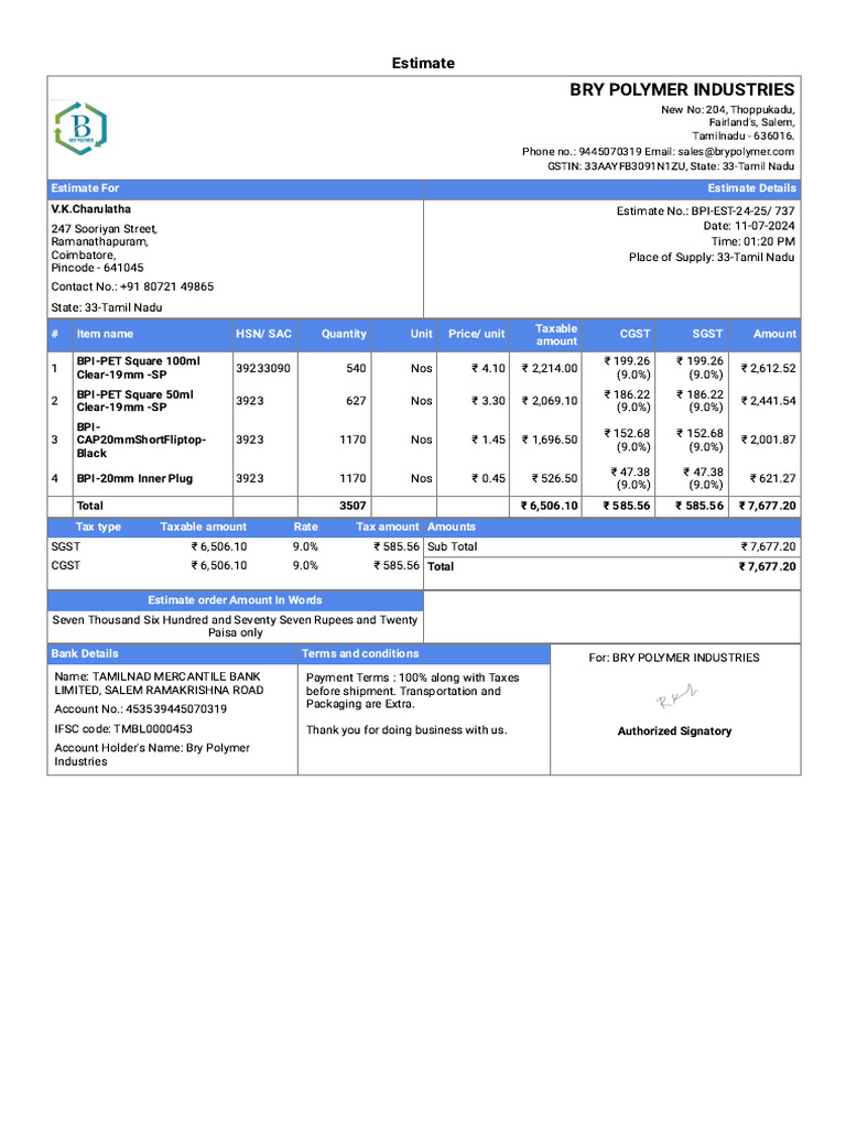 Estimate - BPI-EST-24-25 737 - 11-07-2024 | PDF | Rupee | Public Finance