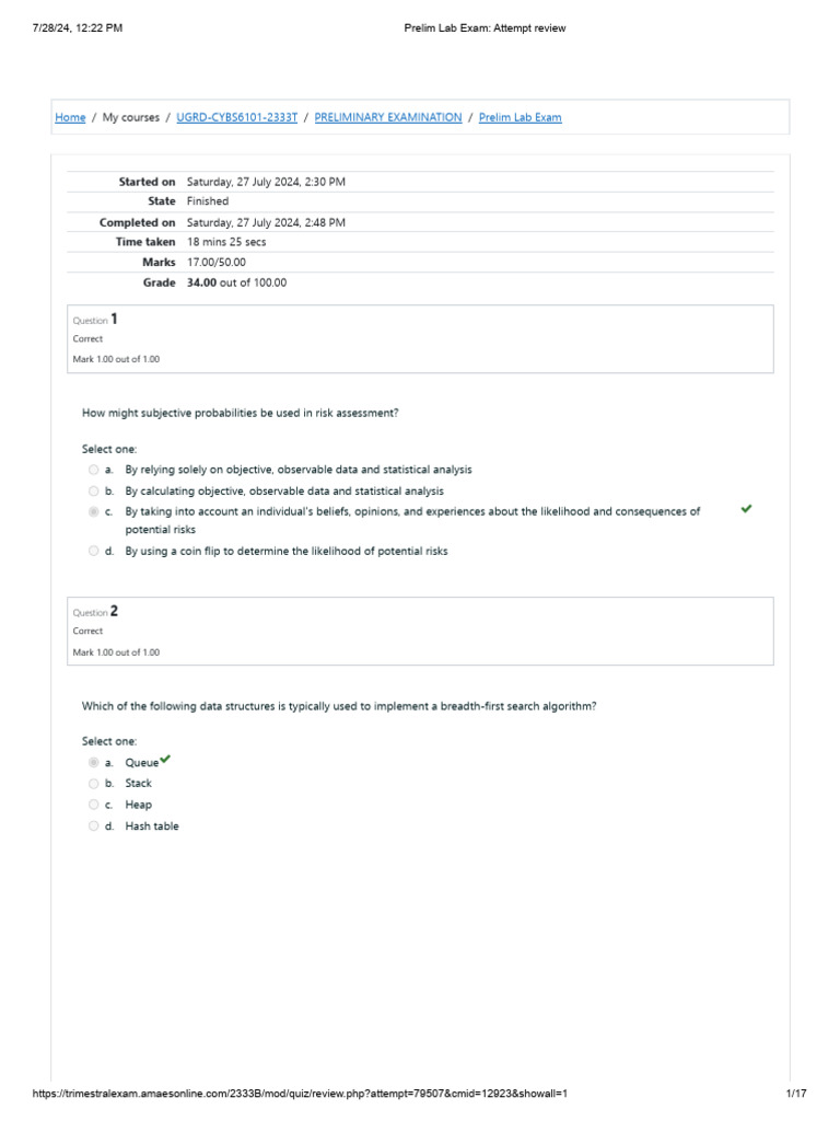 Prelim Lab Exam_ Attempt review | PDF | First Order Logic | Theoretical Computer Science