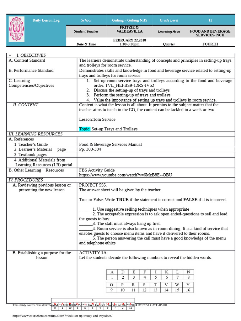 DLL Set Up Trolley and Trays | PDF | Learning | Teachers