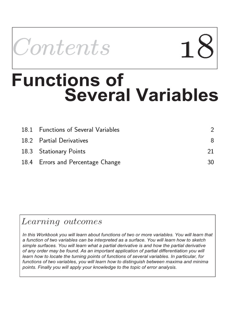 HELM Workbook 18 Functions of Several Variables | PDF | Derivative | Variable (Mathematics)