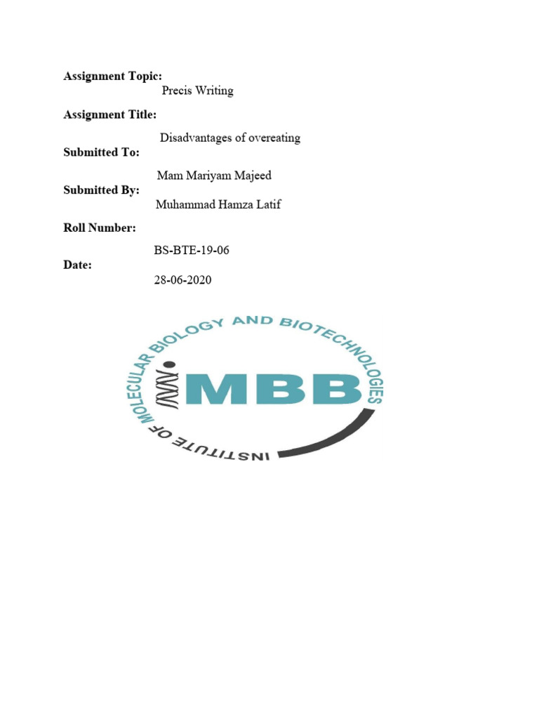 M.Hamza Latif BSBTE-1906 Exercise No.03 | PDF | Wellness | Lifestyle