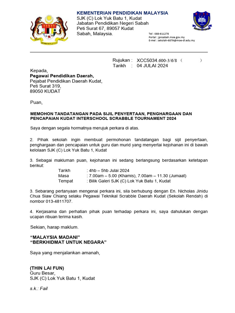 Surat Permohonan Tandatangan Sijil Ppd Pdf