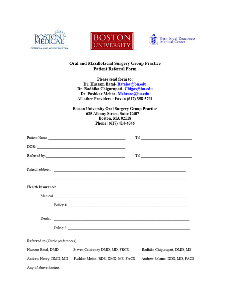 Updated Referral Form Nov 2019 | PDF | Oral And Maxillofacial Surgery ...