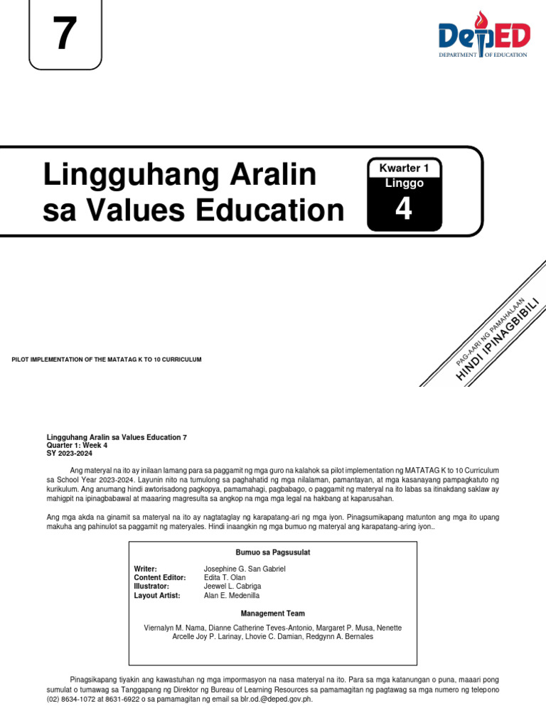 LE ValuesEducation7 Week4 v2 | PDF