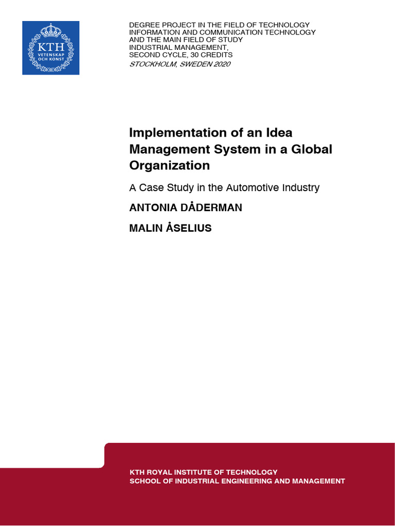 Implementation of An Idea Management System in A Global Organization | PDF