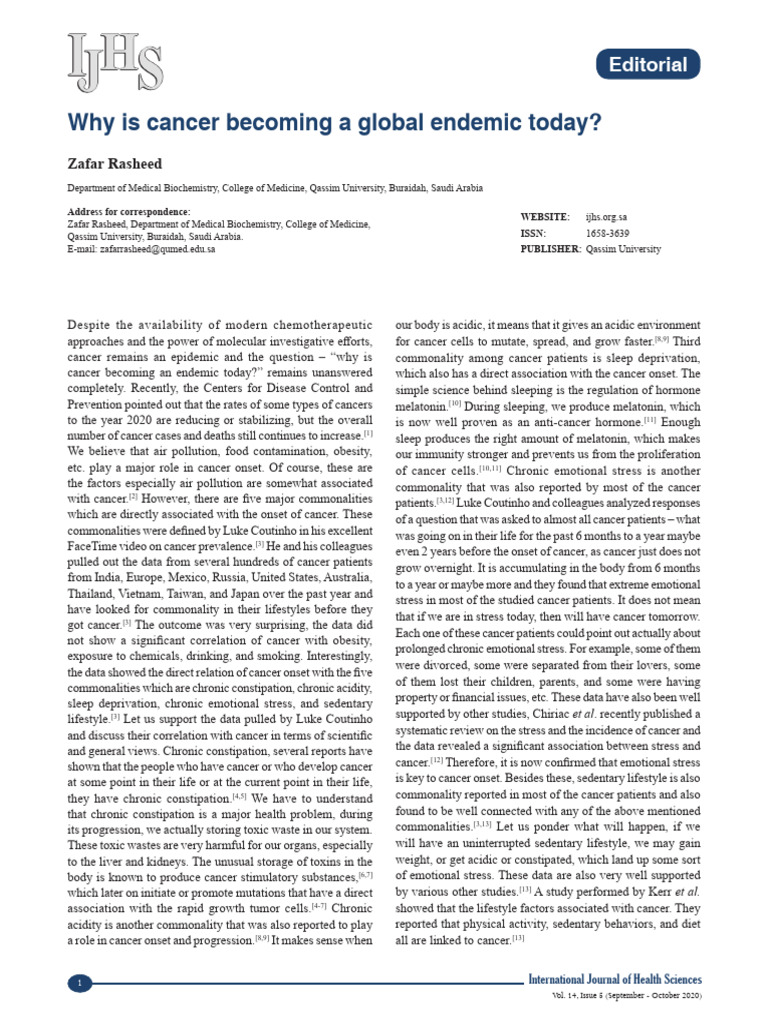 Cancer's Global Endemic Factors Explained | PDF | Cancer | Stress (Biology)