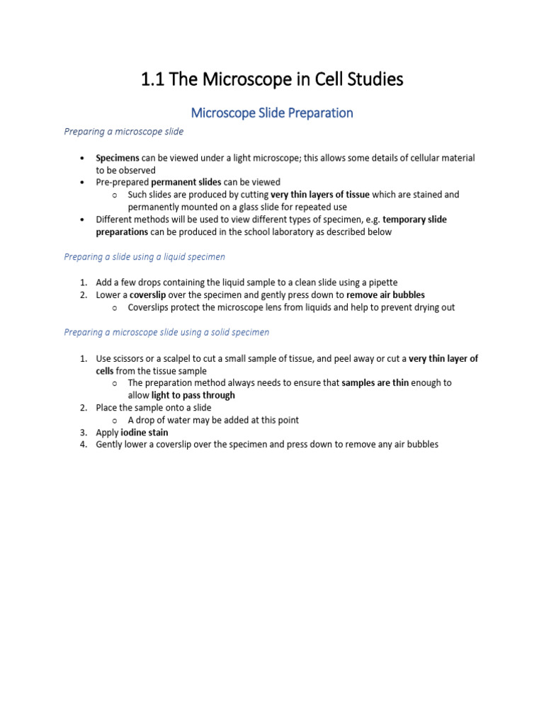1.1.1 The Microscope in Cell Studies | PDF | Staining | Cell (Biology)