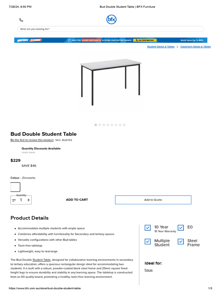 Bud Double Student Table - BFX Furniture | PDF | Classroom