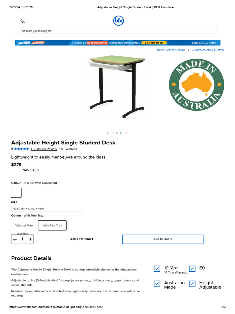 Adjustable Height Single Student Desk - BFX Furniture | PDF | Desk ...