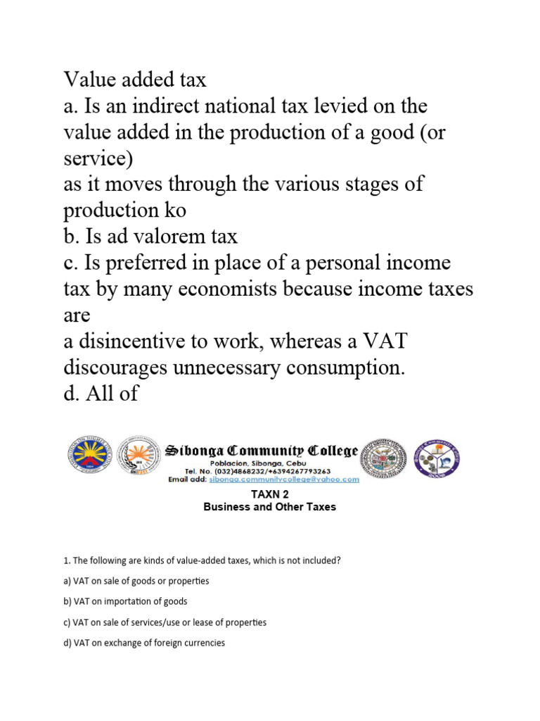 TAXN2 Value Added Tax Quizzer | PDF | Taxes | Value Added Tax