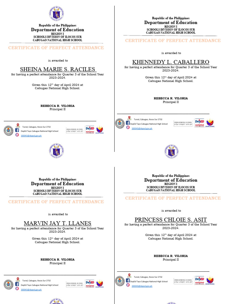 Certificate Of Perfect Attendance Pdf Governance Government