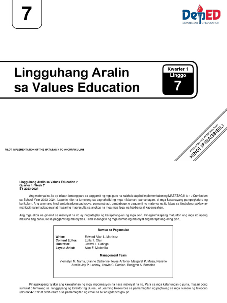 LE - Values Education 7 - Week7 - v2 | PDF