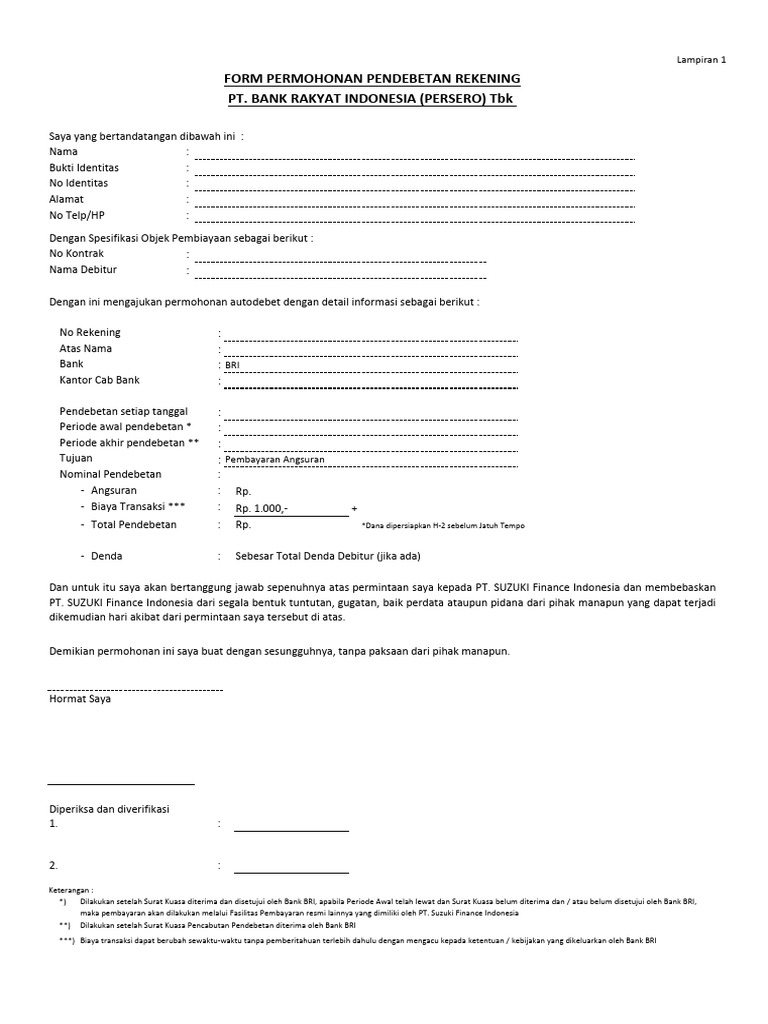1b. Form Pendebetan Rek BRI | PDF