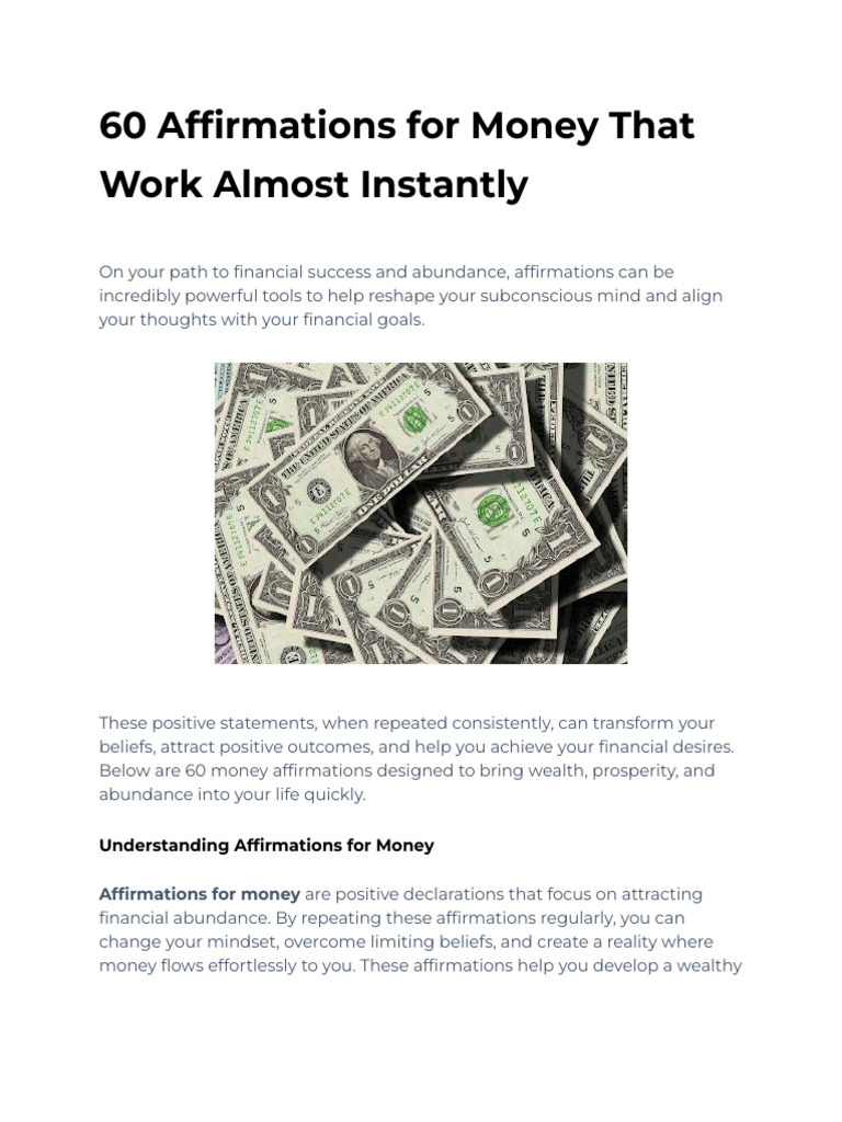60 Affirmations For Money That Work Almost Instantly | PDF | Mindset ...