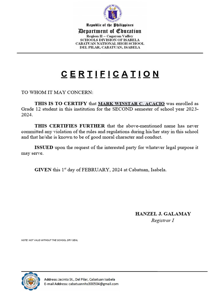 Certifictae of Good MOral NEW | PDF | Morality | Applied Philosophy