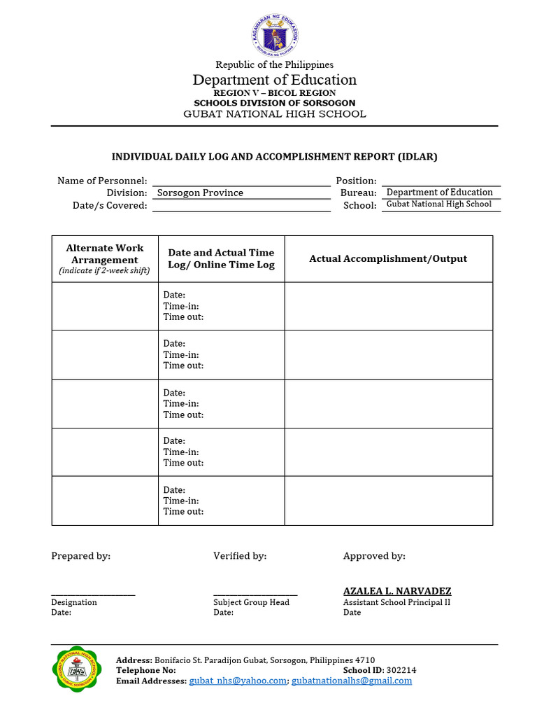 Individual Daily Log and Accomplishment Report Template | PDF