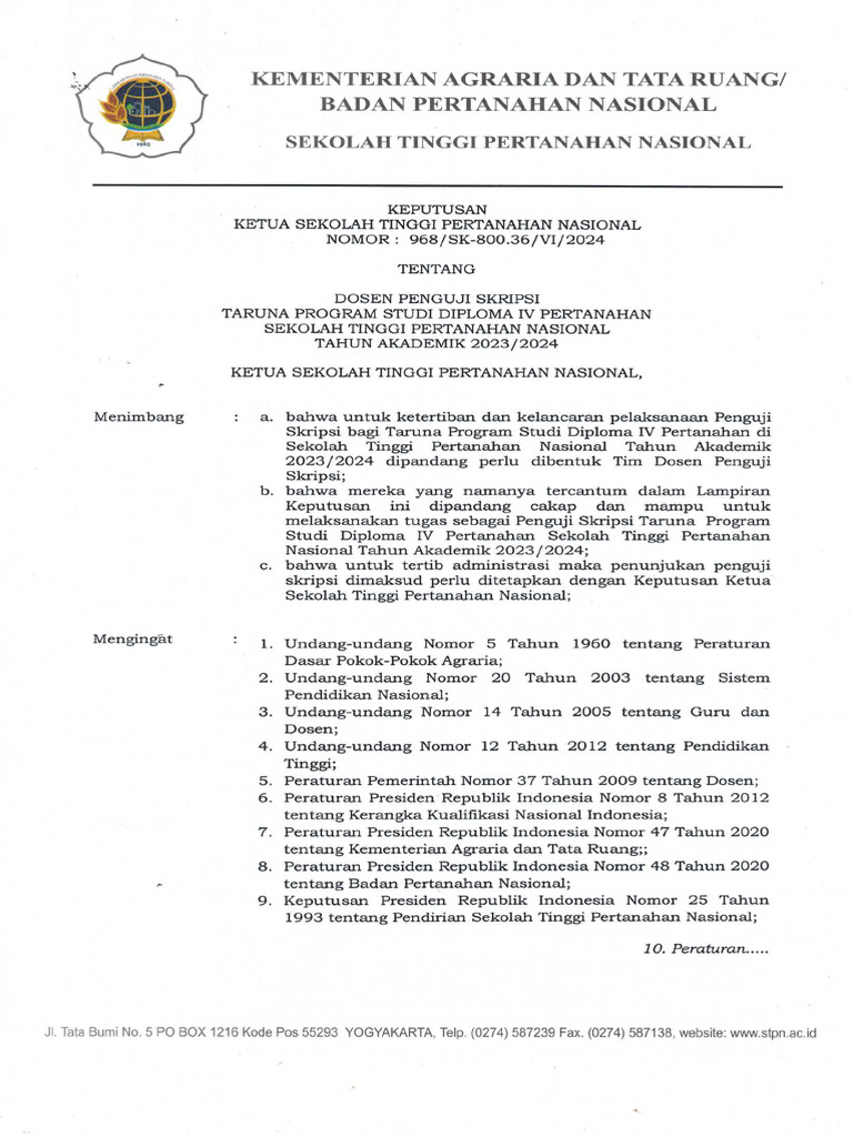 SK Penguji Skripsi Prodi D4 2024 | PDF