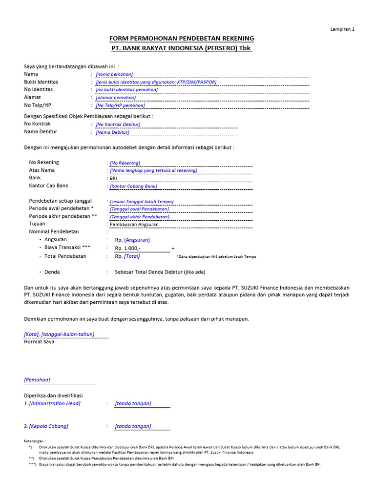 1a. Cara Pengisian Pendebetan Rek BRI | PDF