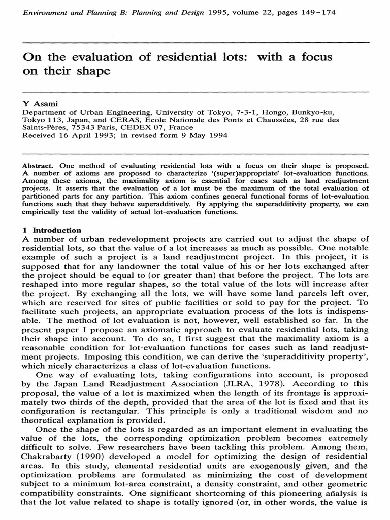 Asami - On The Evaluation of Residential Lots | PDF | Function ...