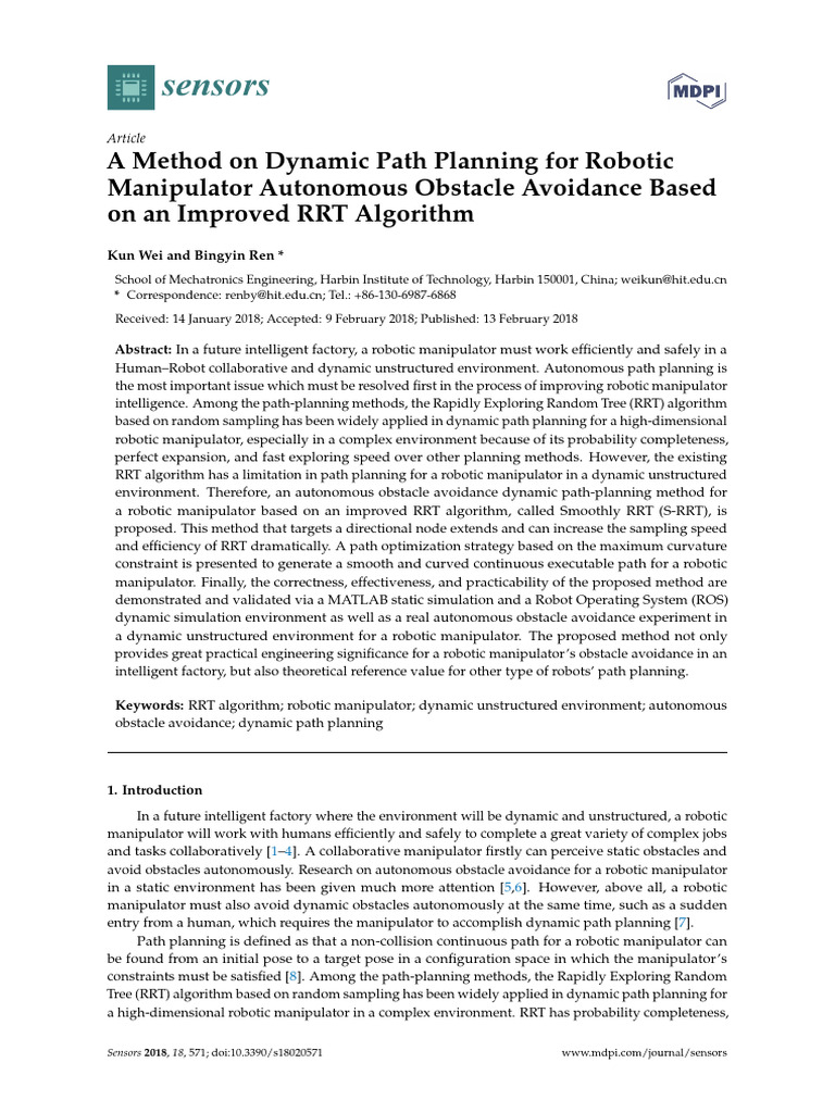 Method On Dynamic Path Planning For Robotic2019 Pdf Robotics 8678
