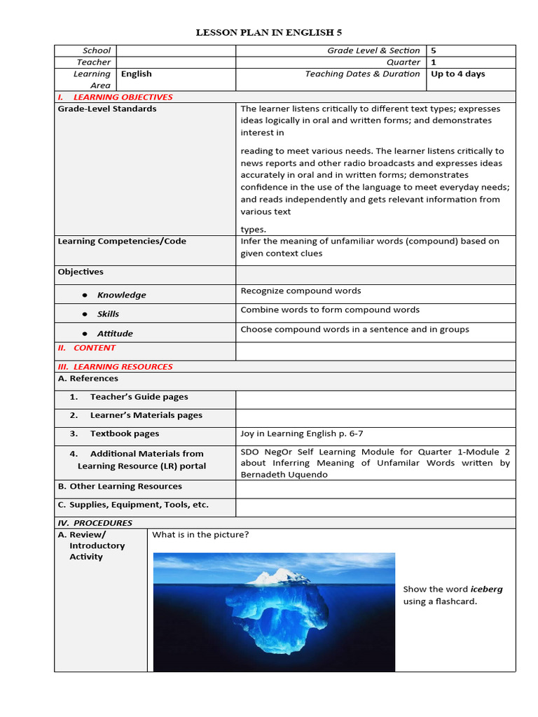 English 5 Quarter 1 Compound Words | PDF | Learning | Ice