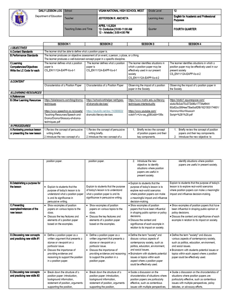 PRINT EAPP Q4 Week 1 | PDF | Reading Comprehension | Learning