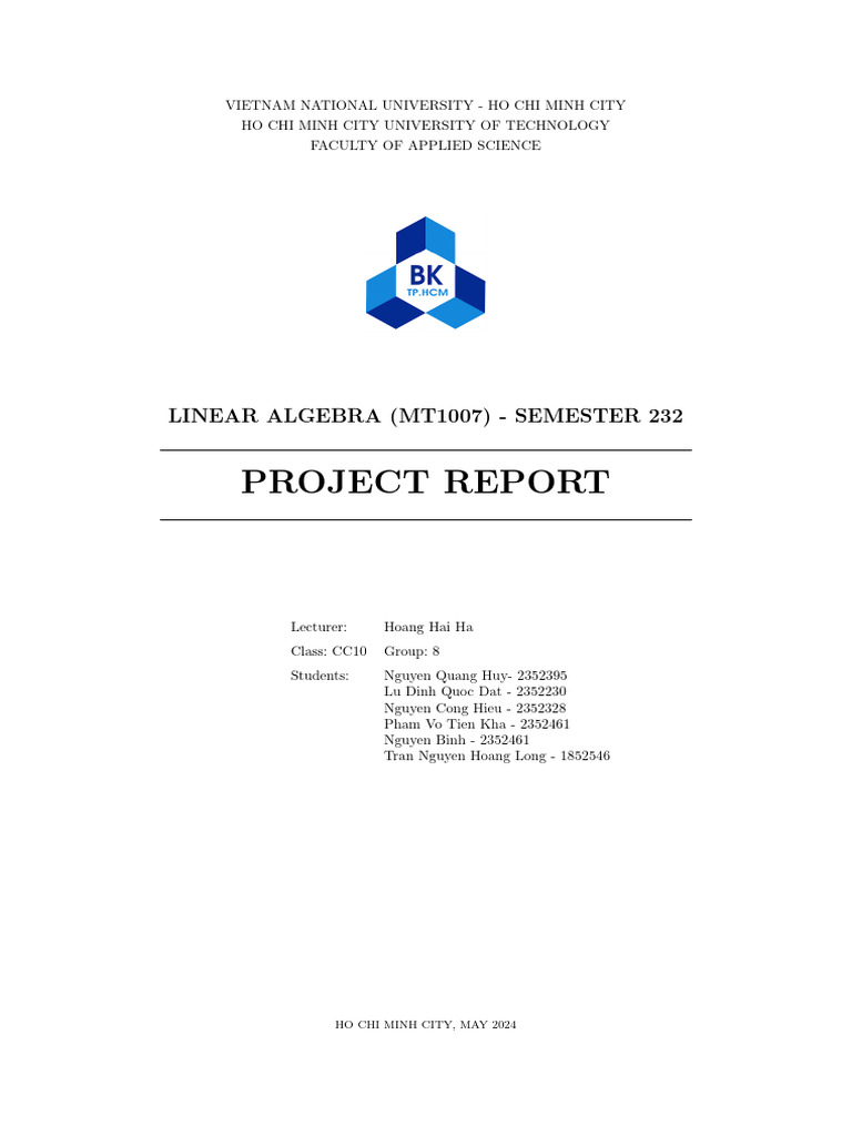 Linear Algebra Project HK232 | PDF | Linear Map | Matrix (Mathematics)