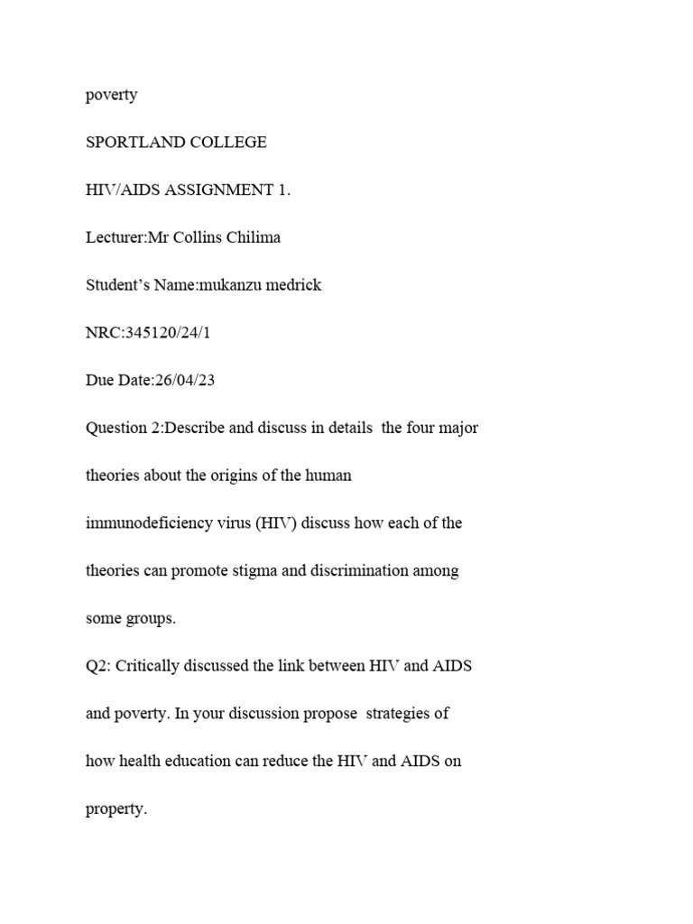 HIV MANAGEMENT ASSIGNEMENT. | Download Free PDF | Hiv | Hiv/Aids HIV MANAGEMENT ASSIGNEMENT. | Download Free PDF | Hiv | Hiv/Aids