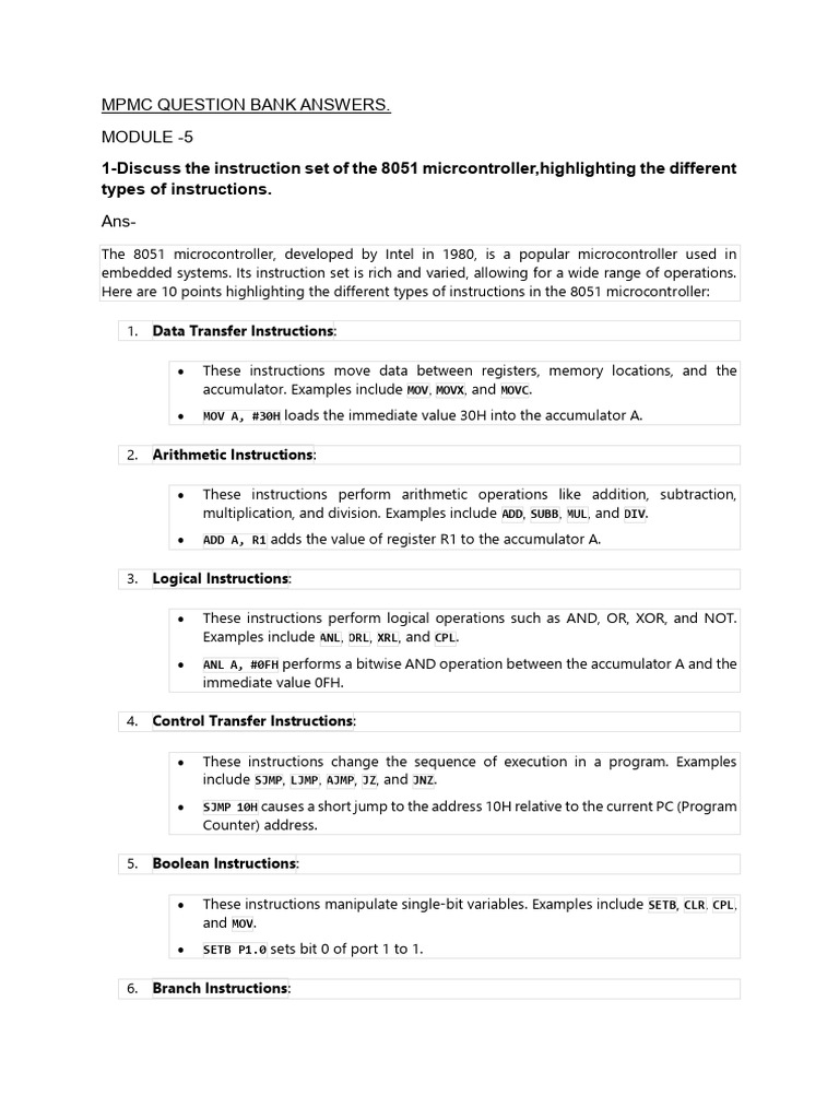 MPMC Question Bank Answers | PDF | Central Processing Unit | Pointer ...