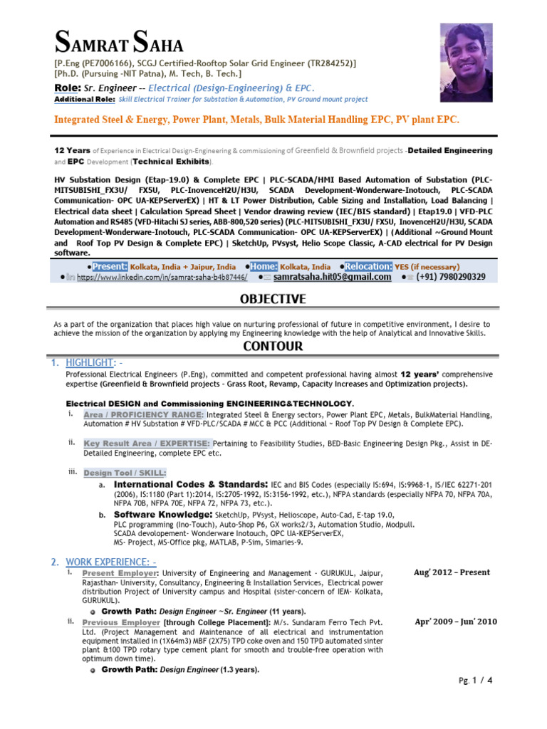 Samrat Saha Resume | PDF | Power Inverter | Programmable Logic Controller