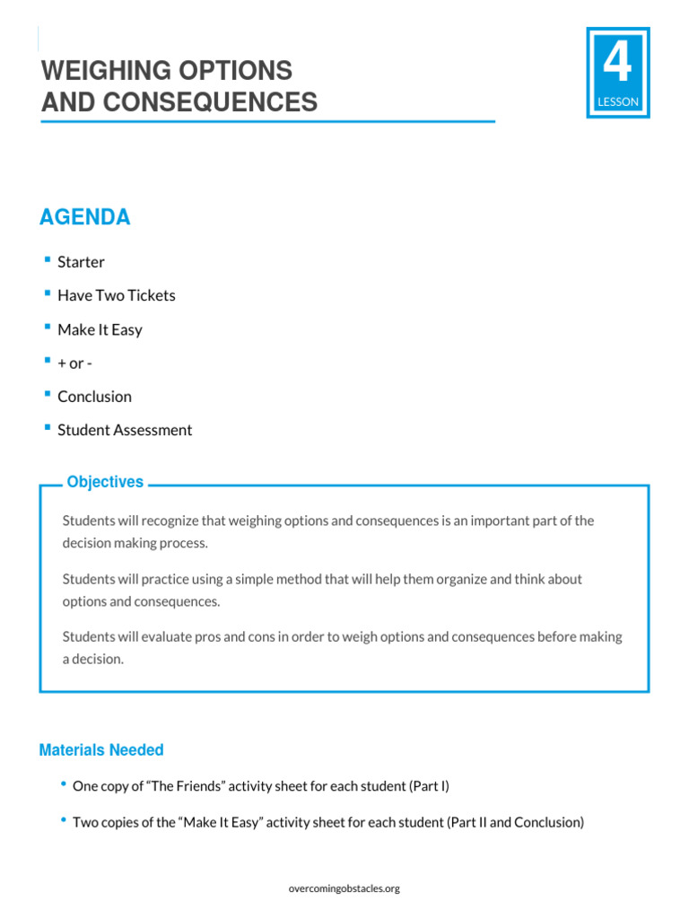 Lesson 4_ Weighing Options and Consequences | Download Free PDF ...
