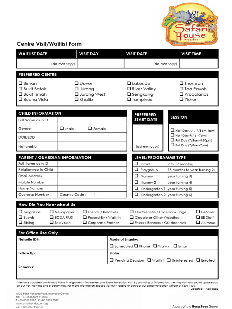 Safari House Waitlist Form | PDF