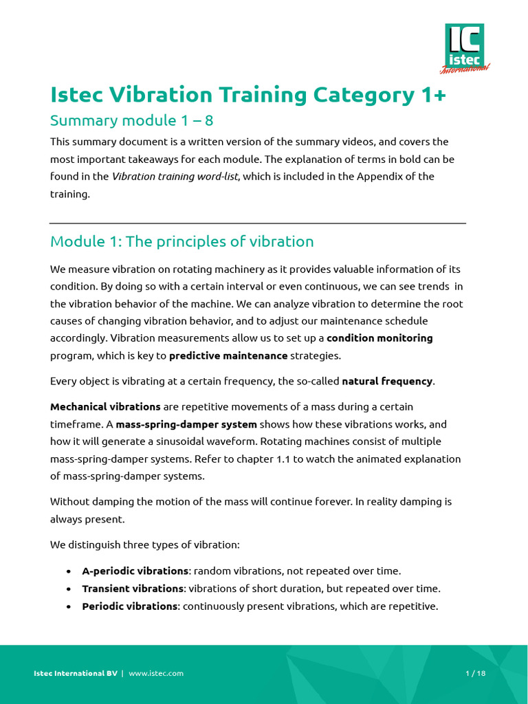 Istec Vibration Training Summary Module 1 8 | PDF | Pump | Bearing (Mechanical)