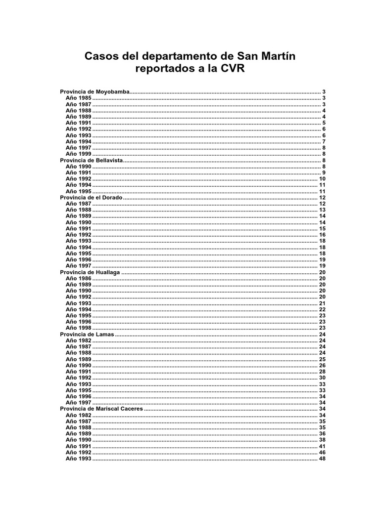 Casos CVR San Martín por año y provincia | PDF | Perú | América del Sur