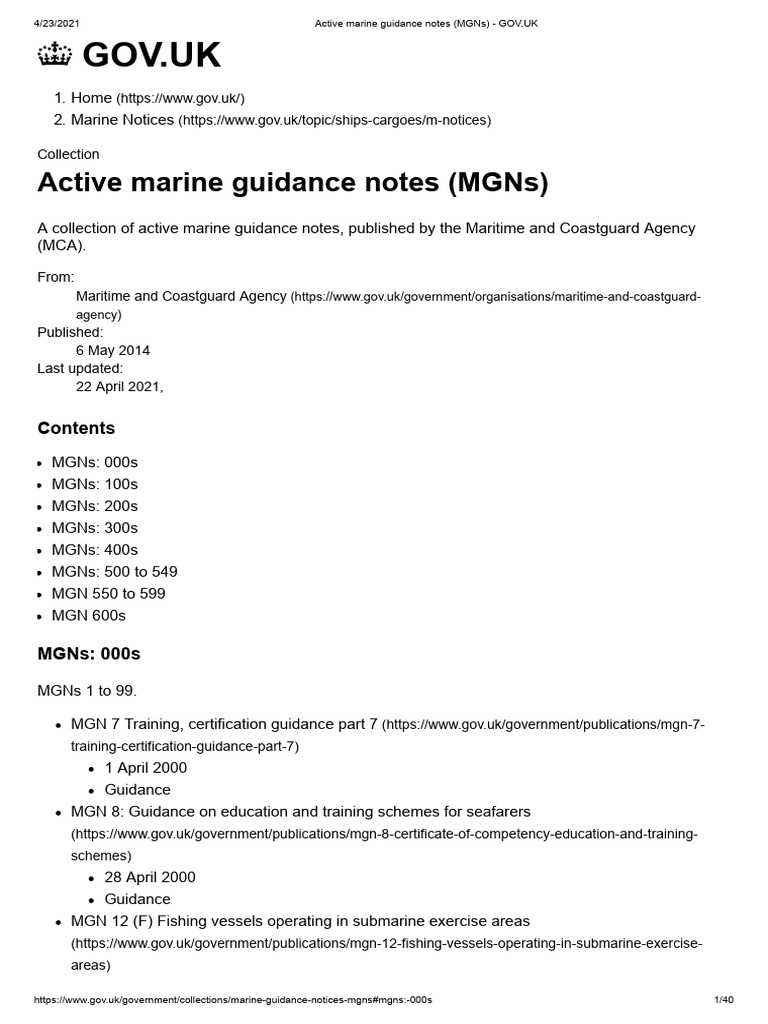 Active marine guidance notes (MGNs) - GOV.UK | PDF | Ships | Water ...