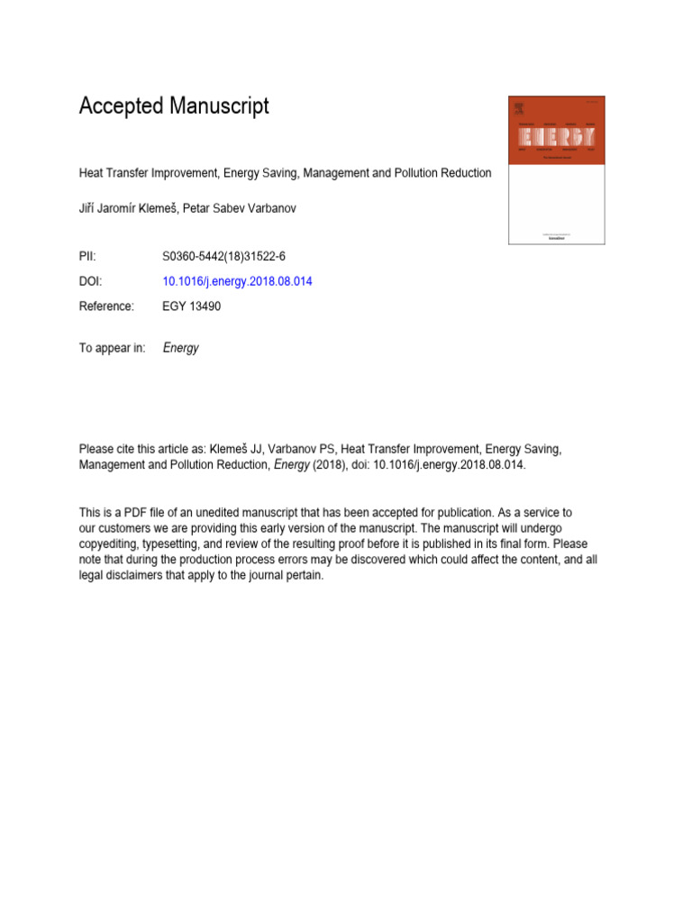 Heat Transfer Improvement, Energy Saving, Management and | PDF ...