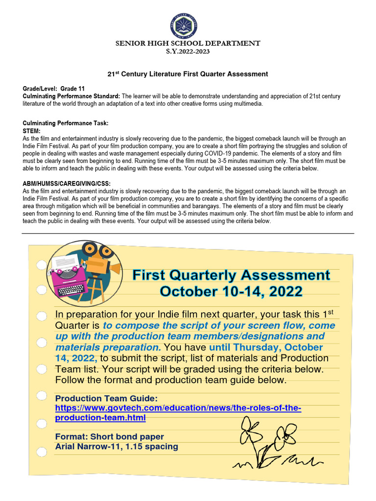 1st Quarter Assessment 21st | PDF | Language Arts & Discipline ...