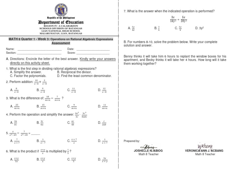 Q1-Week 3 Assessment | PDF | Mathematical Analysis | Mathematical Objects