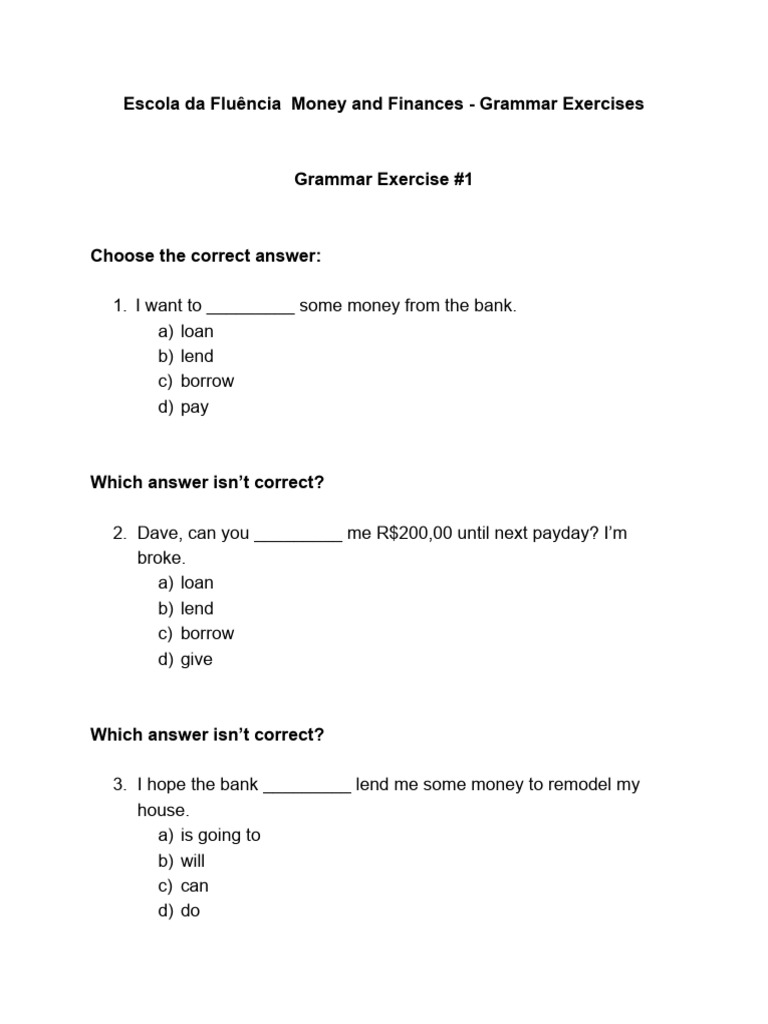 PDF Money and Finances - Grammar and Fixation Exercises | PDF ...