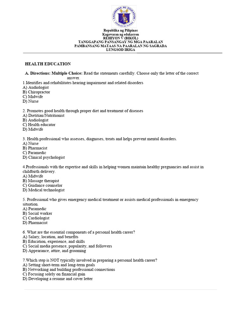 Q4 Health Pdf Health Professional Public Services