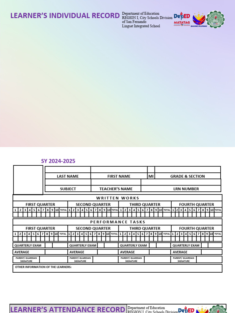 LEARNERS INDIVIDUAL RECORD RAINBOW PASTEL2 | PDF