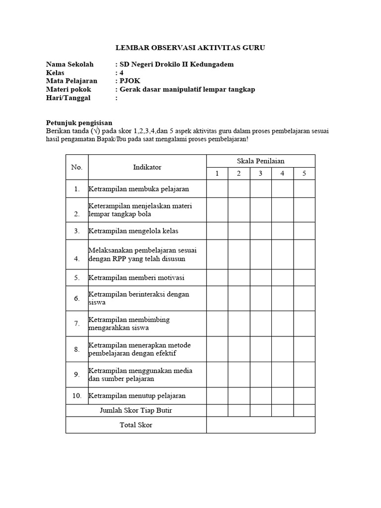 LEMBAR OBSERVASI AKTIVITAS GURU dan SISWA | PDF LEMBAR OBSERVASI AKTIVITAS GURU dan SISWA | PDF