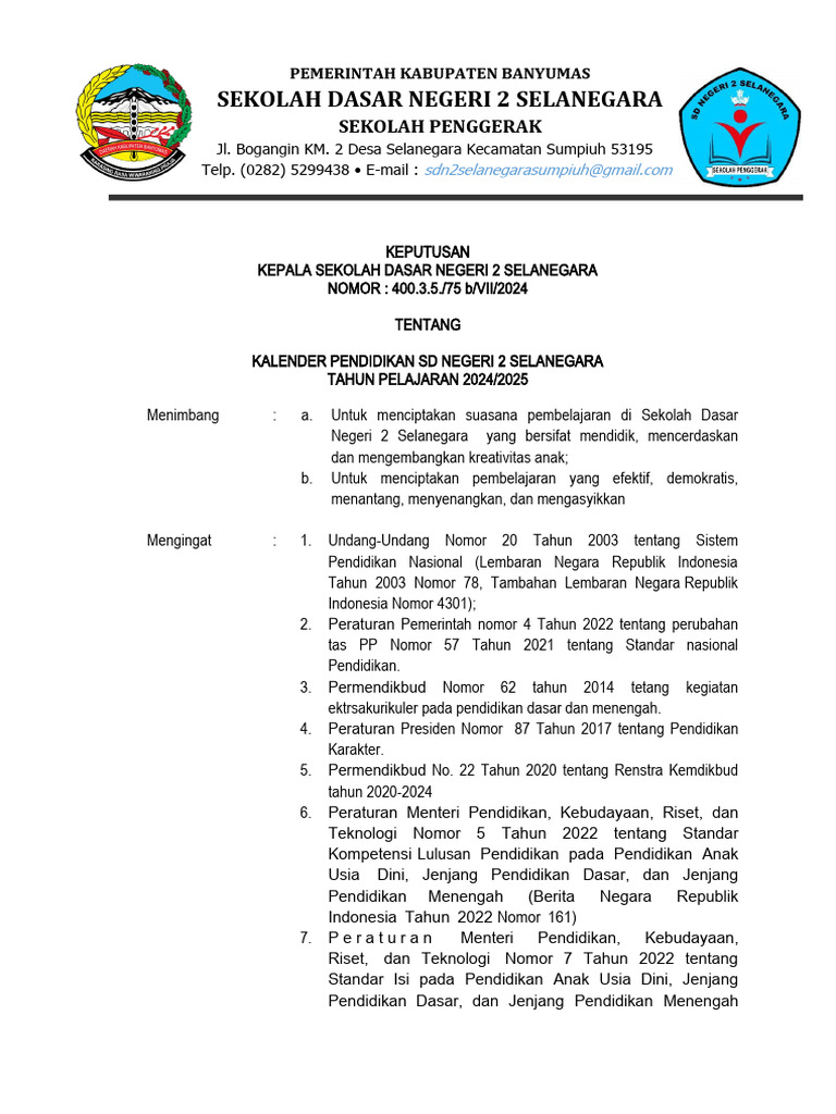 SK Penetapan Kalender Pendidikan | PDF